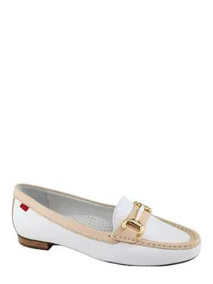 MARC JOSEPH NEW YORK Grand Street Leather Buckle Loafer - White & Champagne Grainy