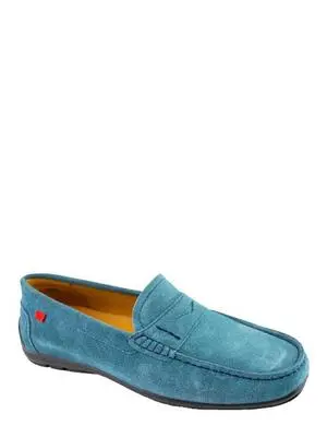 MARC JOSEPH NEW YORK Hamilton Place Leather Penny Driver Loafer - Atlantic Blue Suede