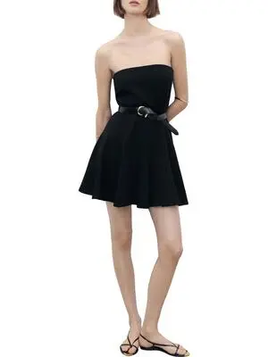 Mango Strapless Mini Dress With Pleated Skirt - Black