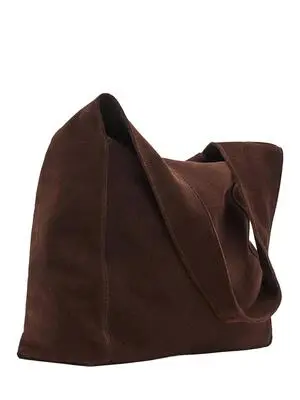 Mango Suede Shoulder Bag - Chocolate