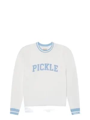 ELLSWORTH + IVEY Elle Collegiate Pickle Sweatshirt Ivory/light Blue