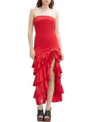 Bardot Agastina Ruffle Strapless Maxi Dress - Deep Red