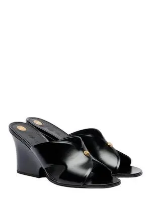 Loro Piana Vera 80 Leather Wedge Mules - Black