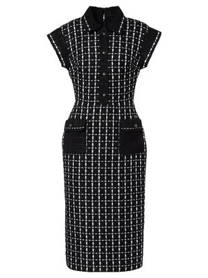 Elie Saab Tweed Midi Dress - Black