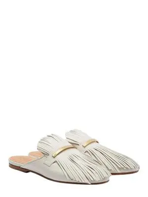 TOD'S Fringed Leather Mules - White