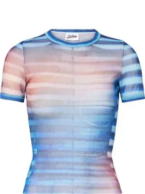 JEAN PAUL GAULTIER Printed Striped Mesh T-shirt - Blue