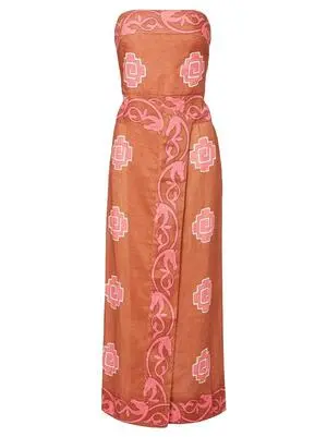 Johanna Ortiz Embroidered Smocked Linen Midi Dress - Multicoloured