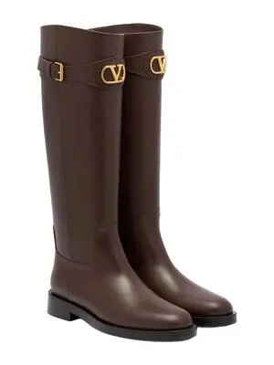 Valentino Garavani Vlogo Leather Knee-high Boots - Brown