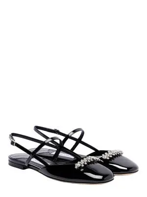 JIMMY CHOO Belinda Embellished Patent Leather Flats - Black