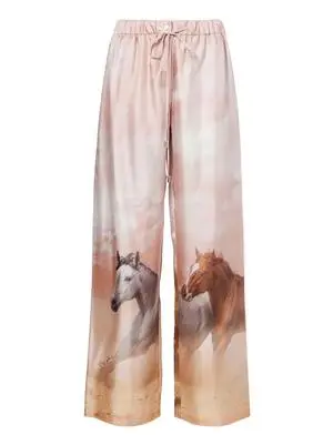 Attico Printed Silk Twill Palazzo Pants - Multicoloured