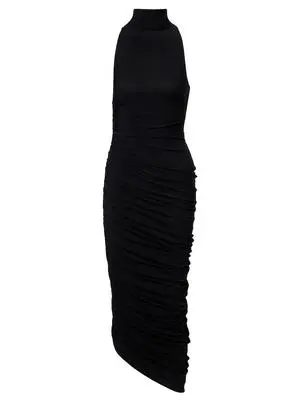Jacquemus Piazza Gathered Jersey Midi Dress - Black