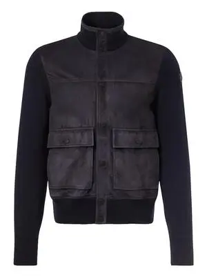 Moncler Paneled Suede And Wool Jacket - Blue