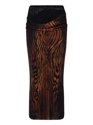 JEAN PAUL GAULTIER Wood Trompe L'oeil Tulle Midi Skirt - Black