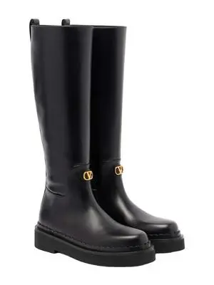 Valentino Garavani Vlogo Leather Knee-high Boots - Black
