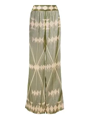 Johanna Ortiz Printed Sheer Chiffon Palazzo Pants - Green