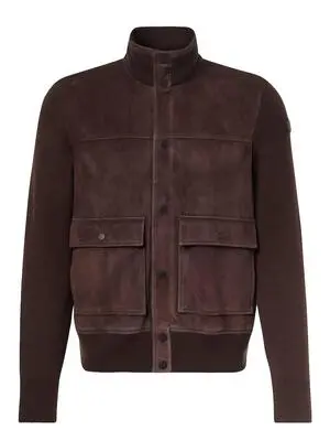 Moncler Paneled Suede And Wool Jacket - Brown