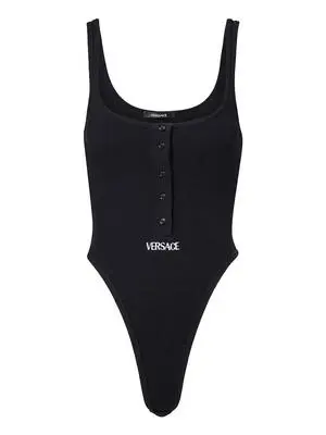 Versace Ribbed-knit Cotton-blend Bodysuit - Black