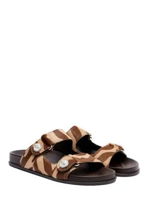 JIMMY CHOO Fayence Zebra-print Shearling Slides - Beige