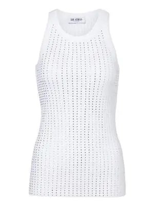 Attico Embellished Cotton Jersey Tank Top - White