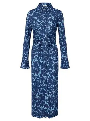 Altuzarra Claudia Printed Ruched Jersey Shirt Dress - Blue