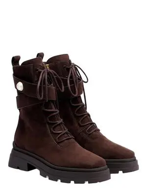 JIMMY CHOO Noemi 45 Suede Combat Boots - Brown