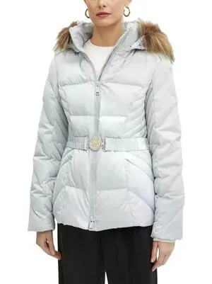 Guess Fur-trimmed Belted Puffer Jacket - Grey