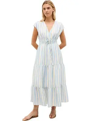 MARIE OLIVER Indy Watercolor Stripe Midi Dress - Agua