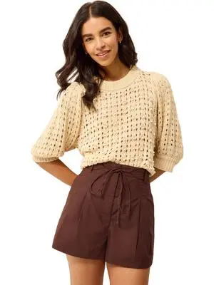 MARIE OLIVER Marie Oliver Lander High Rise Wide Leg Pleated Shorts Java
