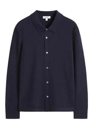 Cos Knitted Merino Wool Shirt Navy