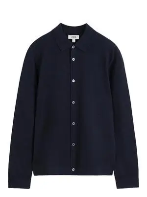 Cos Knitted Merino Wool Shirt - Navy