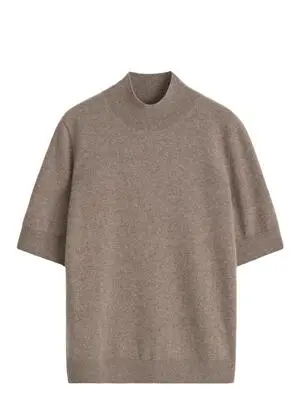 Cos Cashmere Mock-Neck T-Shirt Beige