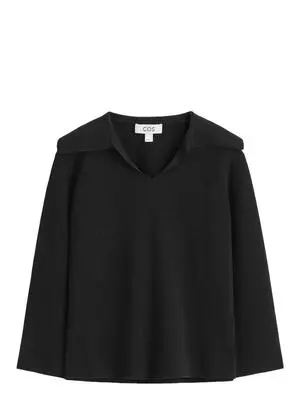 Cos Double-knit Open-collar Sweater - Black