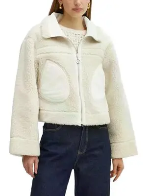 Guess Fleece Panelled Faux Fur Jacket - Neutrals