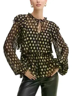 NEVER FULLY DRESSED Geometric-print Ruffled Blouse - Black