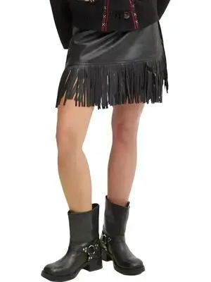 NEVER FULLY DRESSED Fringe-detail Wrap Mini Skirt - Black