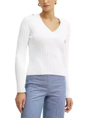Luisa Spagnoli Ribbed V-neck Sweater - White