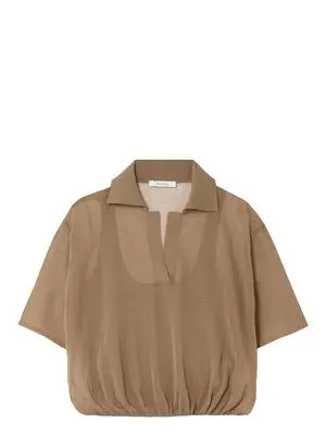 Max Mara Vespa Cropped Cotton-blend Polo Shirt - Brown