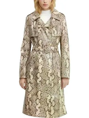 GUESS Snakeskin-Print Belted Trench Coat