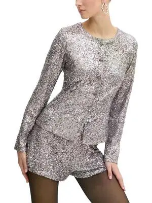 NEVER FULLY DRESSED Sequin-embellished Button-down Top - Silver