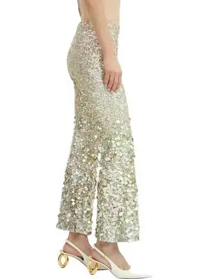 Luisa Spagnoli Sequin-embellished Flared Trousers - Neutrals