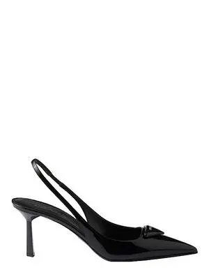 Prada Patent-Leather Slingback Courts With Triangle Logo Black