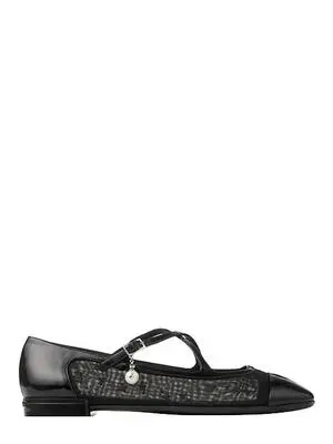 JIMMY CHOO Eleri Crossover-strap Patent-leather And Mesh Ballet Flats - Black/black