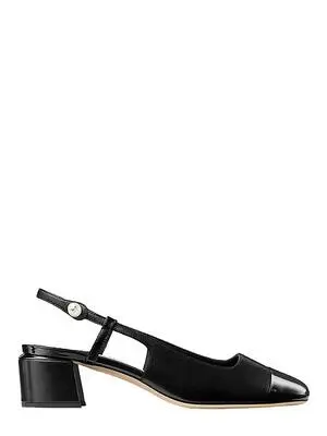 JIMMY CHOO Elisa 45 Leather And Patent-leather Slingback Courts - Black/black