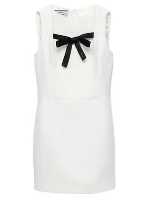Prada Natté Bow-embroidered Virgin-wool Mini Dress - White