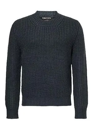 TOM FORD Crewneck Knitted Wool Cashmere Blend Jumper - Light Grey