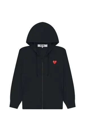 Play Comme Des Garcon Heart Emblem Zip-up Hoodie - Black