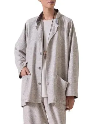 Eskandar Wide Longer-back Mandarin Jacket - Stone