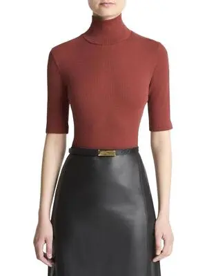 Vince Ribbed Elbow-sleeve Turtleneck Top - Siena