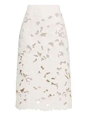 Oscar De La Renta Tweed Midi Skirt With Floral Embroidery - Ivory