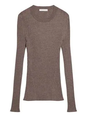 Helmut Lang Open-Back Ribbed Wool Top Light Brown Melange - 21g